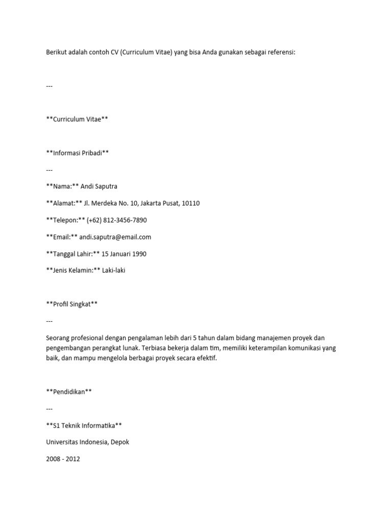 CV Manajer Proyek Andi Saputra | PDF