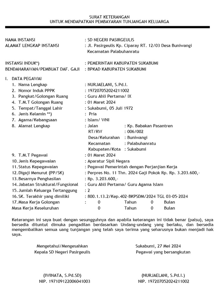 Format Skumptk PPPK Formasi Tahun 2024 | PDF