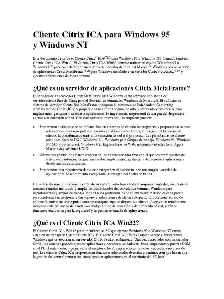 Win32rdm Cliente Citrix ICA para Windows 95 y Windows NT | PDF | Sistemas Citrix | Servidor ...