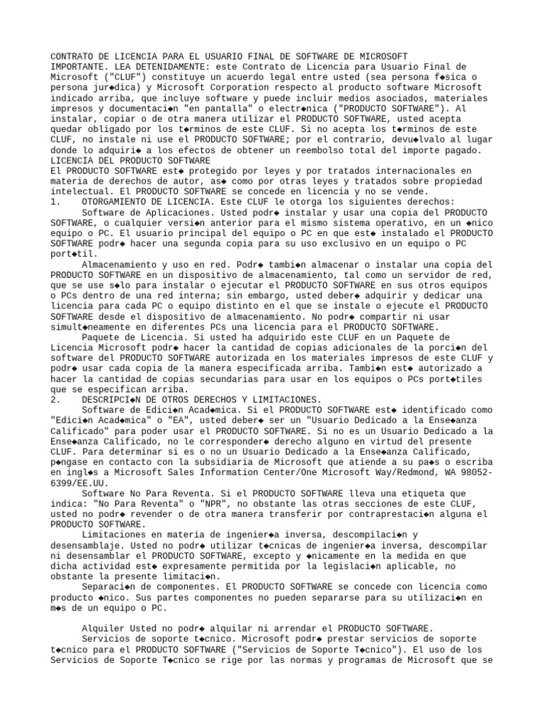 Spa - Eula CONTRATO DE LICENCIA PARA EL USUARIO FINAL DE SOFTWARE DE MICROSOFT | PDF | Software ...