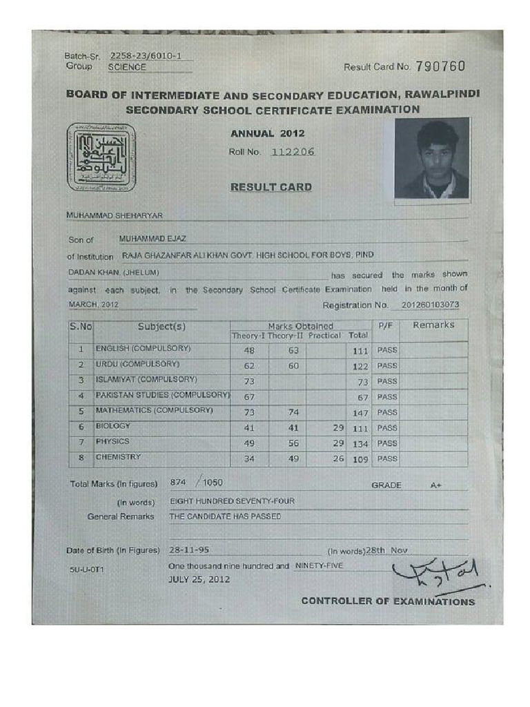 Matric Result 1 638 | PDF