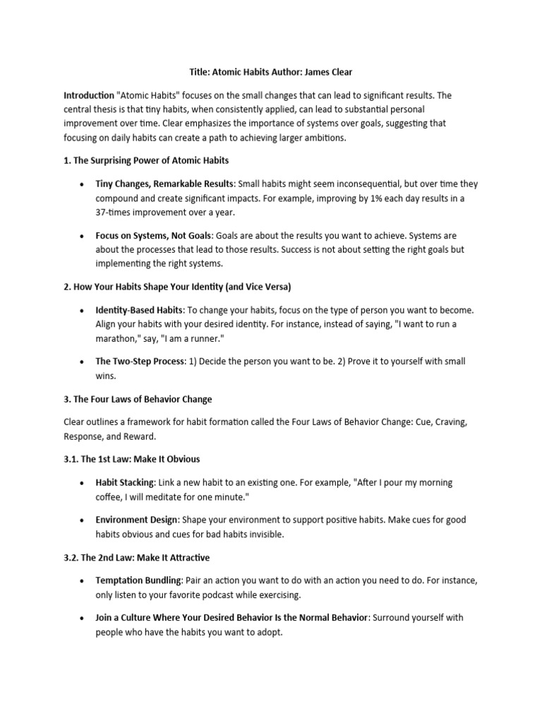 Title Atomic Habits Author James Clear | Download Free PDF | Habits ...