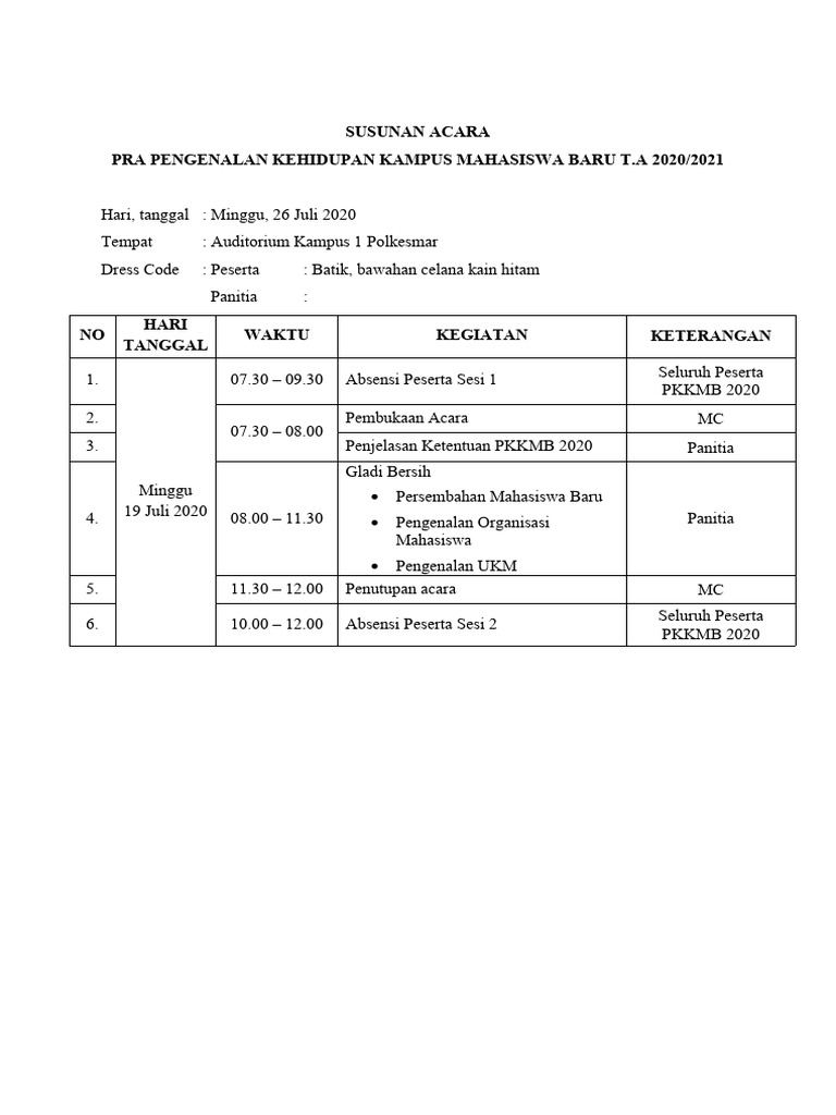Rundown Acara | PDF