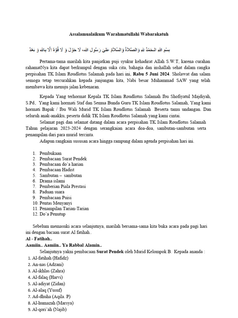 Text MC Perpisahan Bunda Ratna | PDF