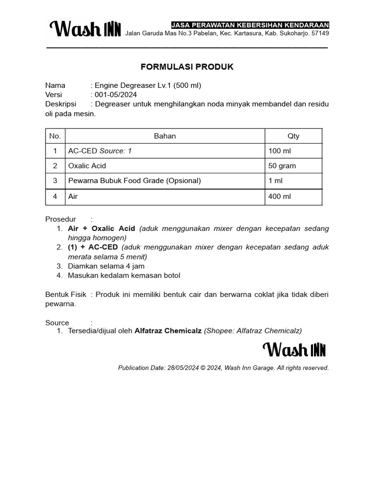 Formulasi Engine Degreaser Untuk Kendaraan | PDF | Memasak, Makanan ...