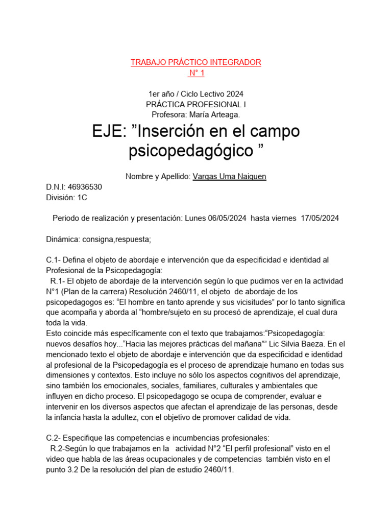 T.P N°1 Integrador de Prácticas | PDF | Aprendizaje | Modificación de comportamiento