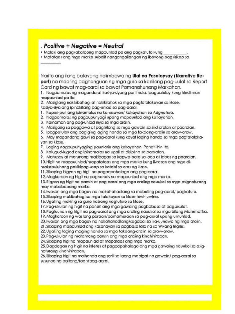 Report Cards Comments Pdf