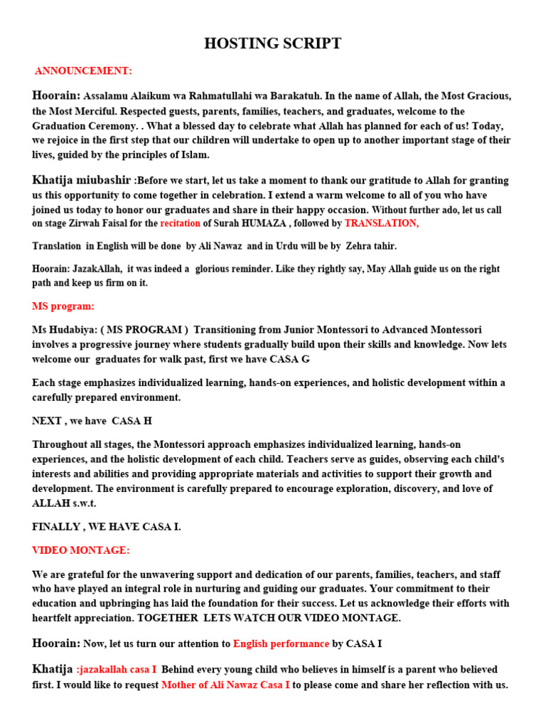HOSTING SCRIPT MS GRADUATION 2024 Corrected One | PDF | Montessori ...