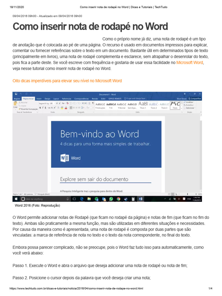 WORD - Como inserir nota de rodapé e de fim no Word _ Dicas e Tutoriais ...