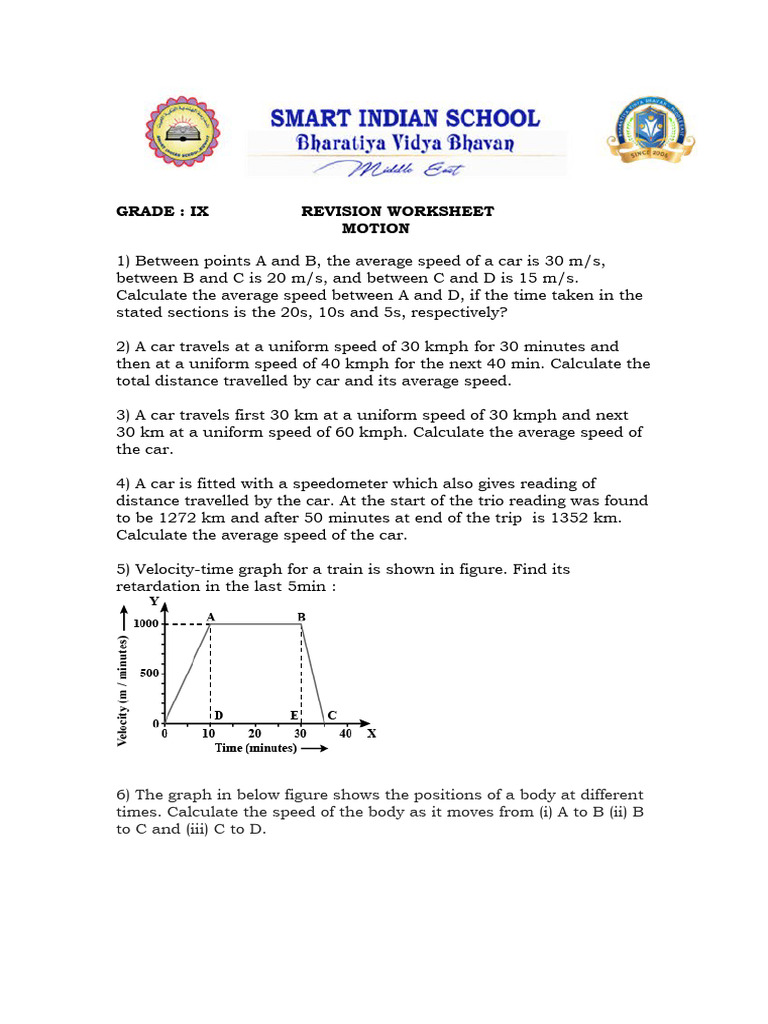 Revision Worksheet Motion Grade 9 | PDF