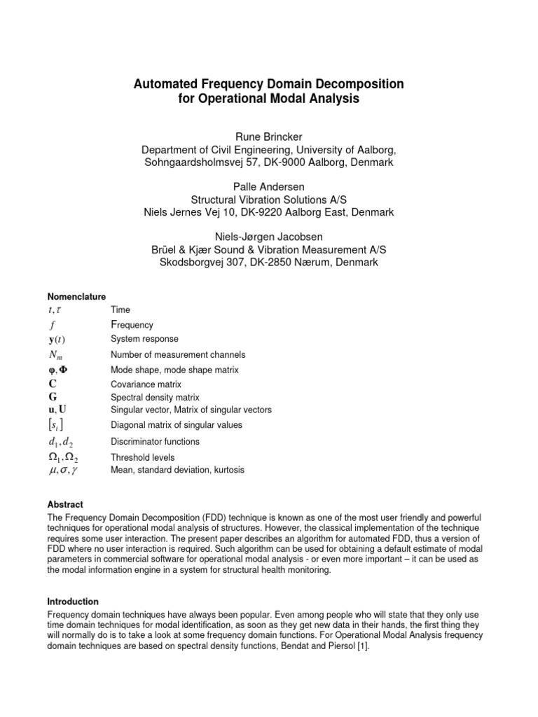 Automated Frequency Domain Decomposition for Operational Modal Analysis | PDF | Applied ...
