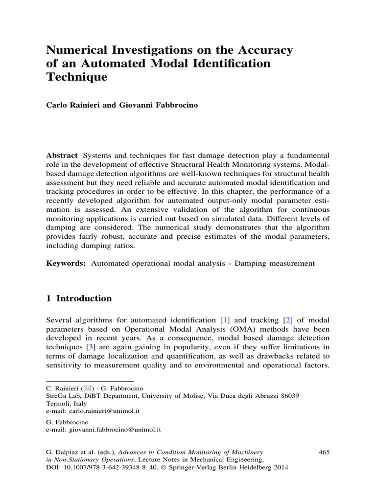 Numerical Investigations On The Accuracy of An Automated Modal ... Numerical Investigations On The Accuracy of An Automated Modal ...
