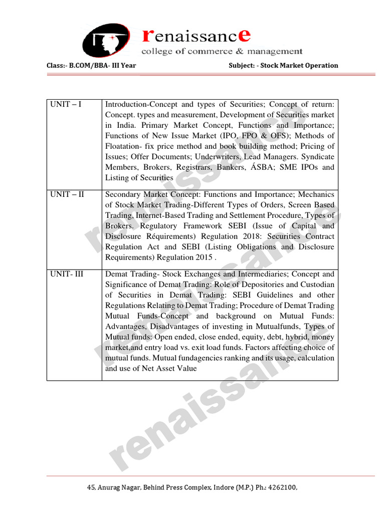 Overview of Stock Market Operations | PDF | Securities (Finance) | Stocks