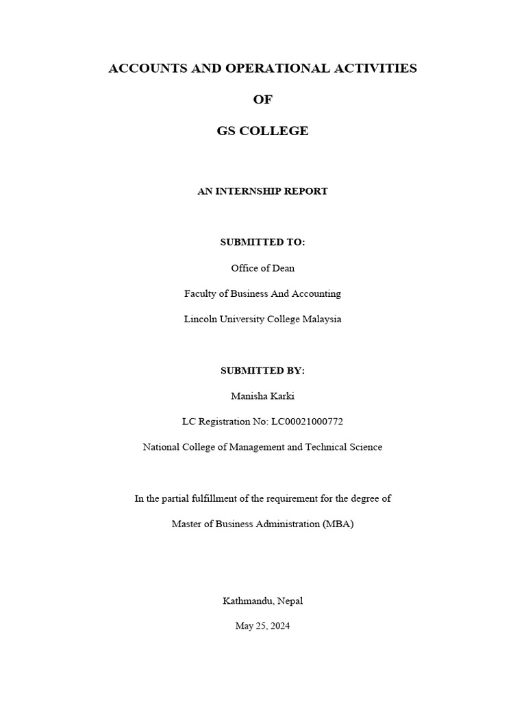 ACCOUNTS AND OPERATIONAL ACTIVITIES Intenship Report Retype | PDF ...