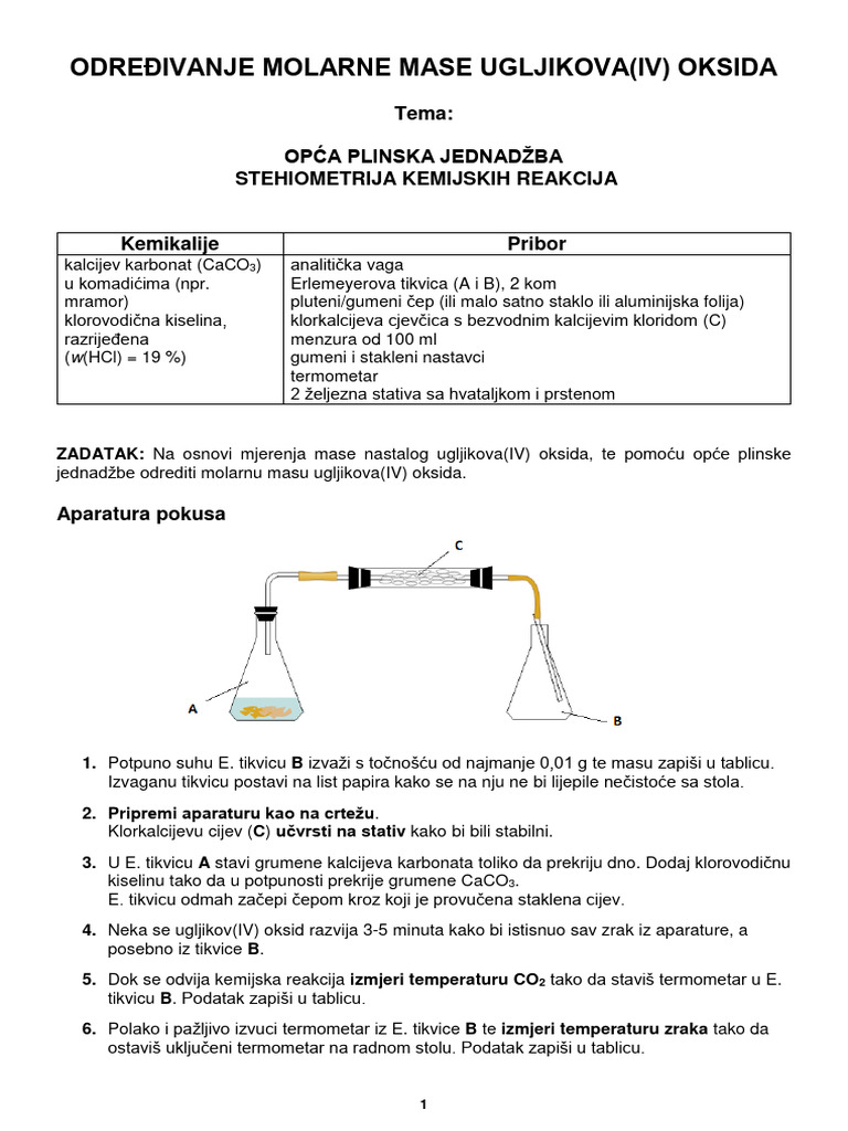 3 - Određivanje Molarne Mase Ugljikova (IV) Oksida 2024 | PDF