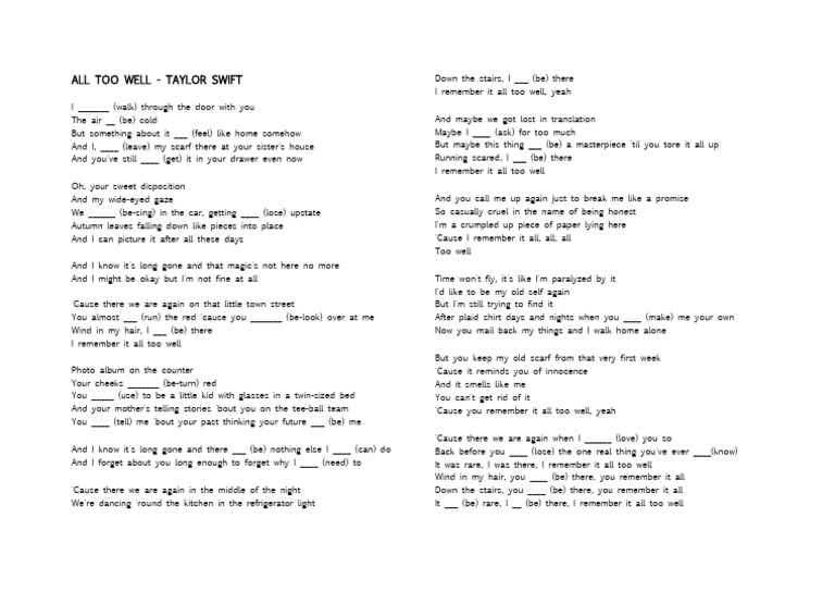 Taylor Swift's "All Too Well" Lyrics | PDF | Art