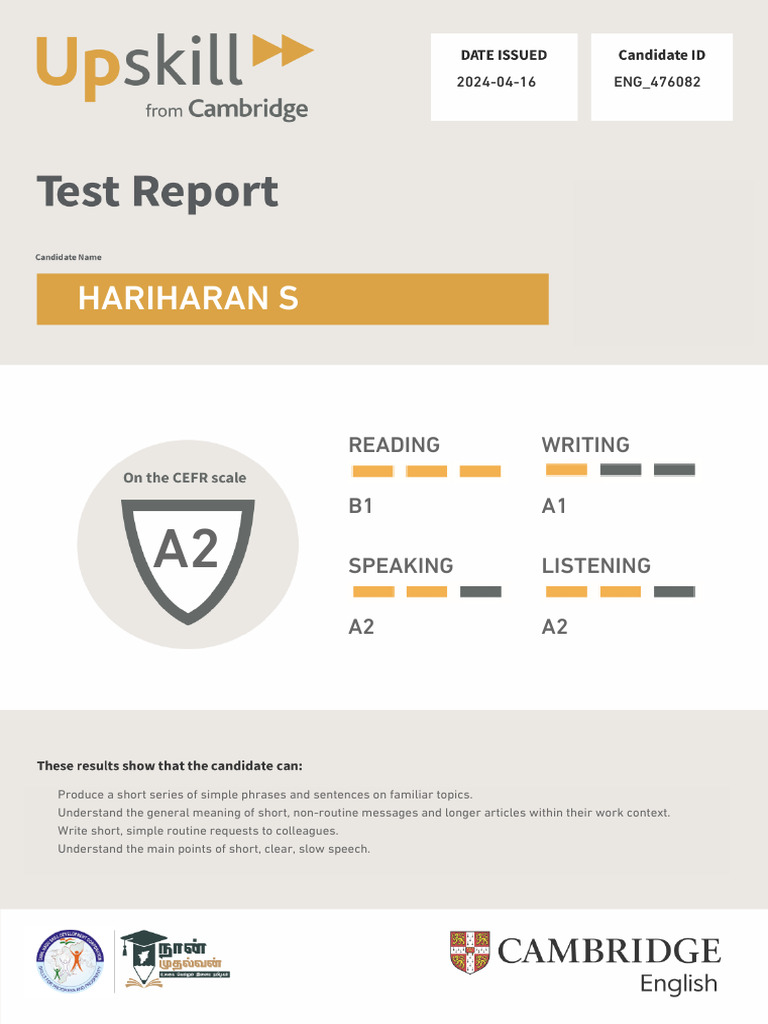English Proficiency Assessment A2-B1 | PDF