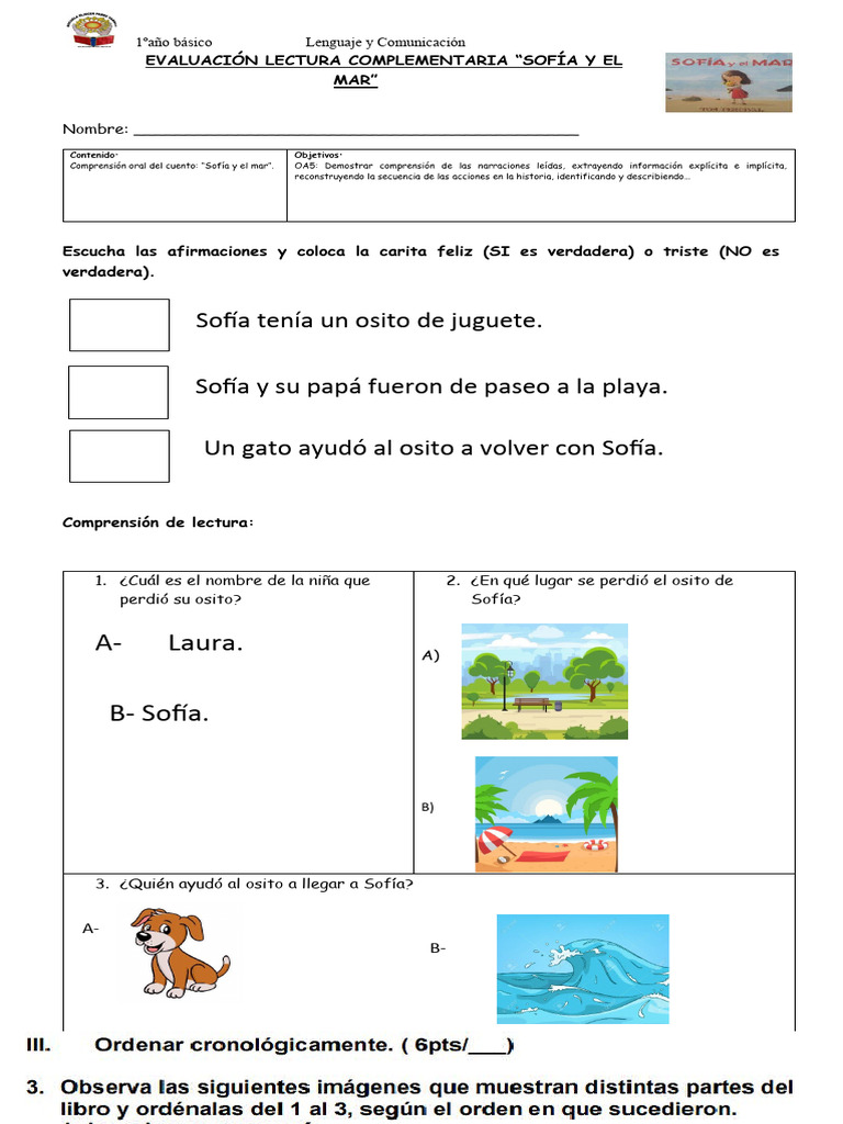 Prueba Sofía y El Mar | PDF