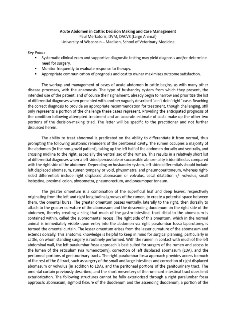 Acute Abdomen Management in Cattle | PDF | Medical Diagnosis | Diseases ...