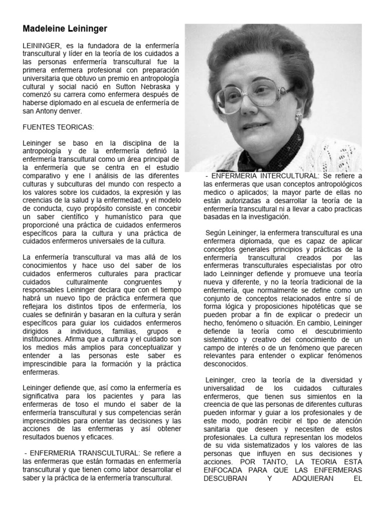 Madeleine Leininger | PDF | Enfermería | Teoría