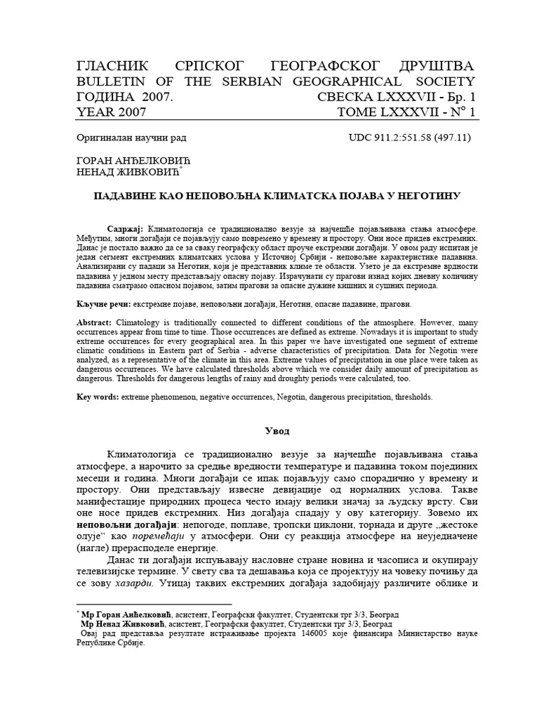 Pdavine Kao Nepovoljna Klimatska Pojava U Negotinu | PDF