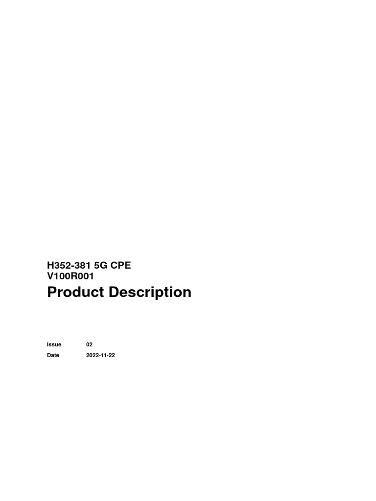 H352-381 5G CPE Product Description - (V100R001 - 02, English) | PDF ...
