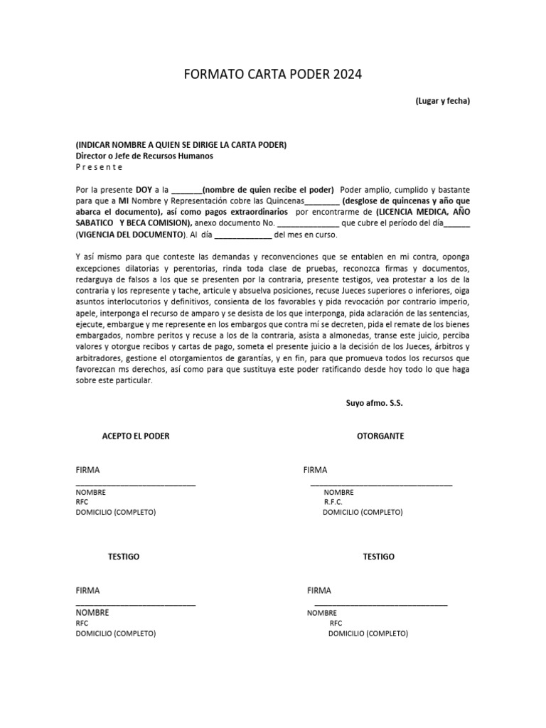 Formato Carta Poder 2024 | PDF | Justicia | Crimen y violencia