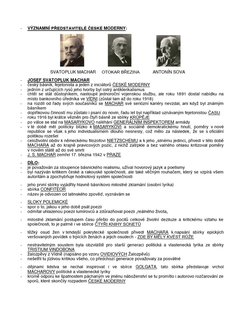 Česká Moderna (Machar, Březina, Sova) | PDF