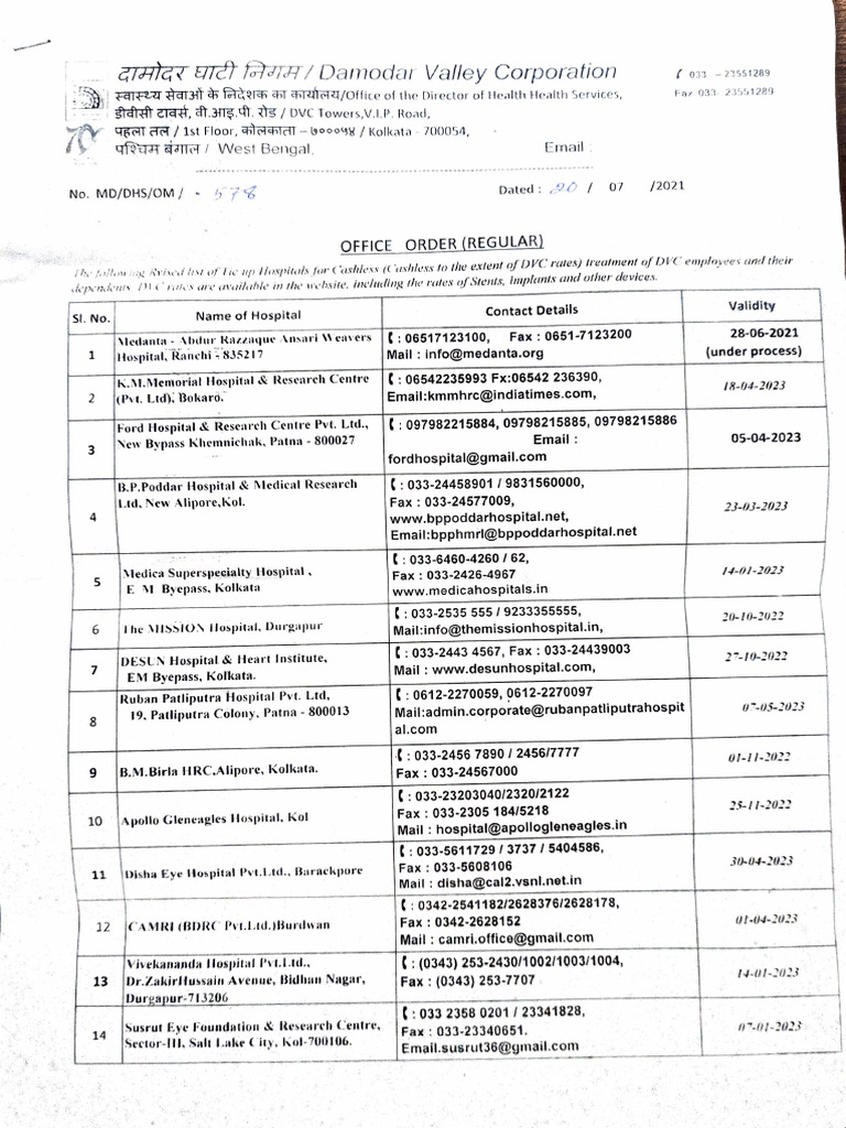 DVC Cashless Hospital List 2024 | PDF | Health Care | Medicine