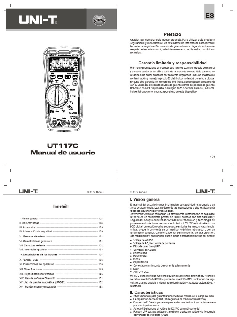UT117C User Manual - Spanish | PDF | Cambiar | Red eléctrica