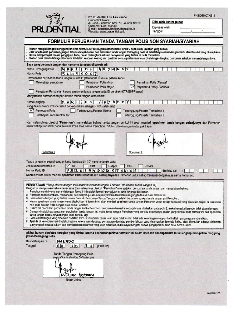Formulir Perubahan TTD _ Marline Aryanny | PDF