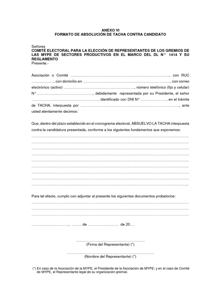 Anx 6 - Formato Absolución de Tacha PDF | PDF