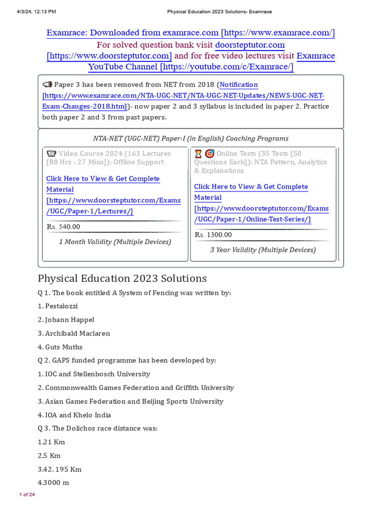 UGC NET Physical Education Paper II 2nd March 2023 | PDF | Fat