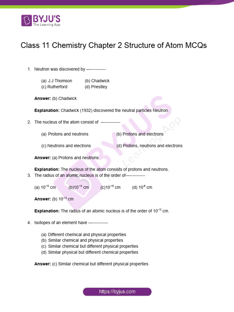 Chapter 2 Structure of Atom | Download Free PDF | Atoms | Proton