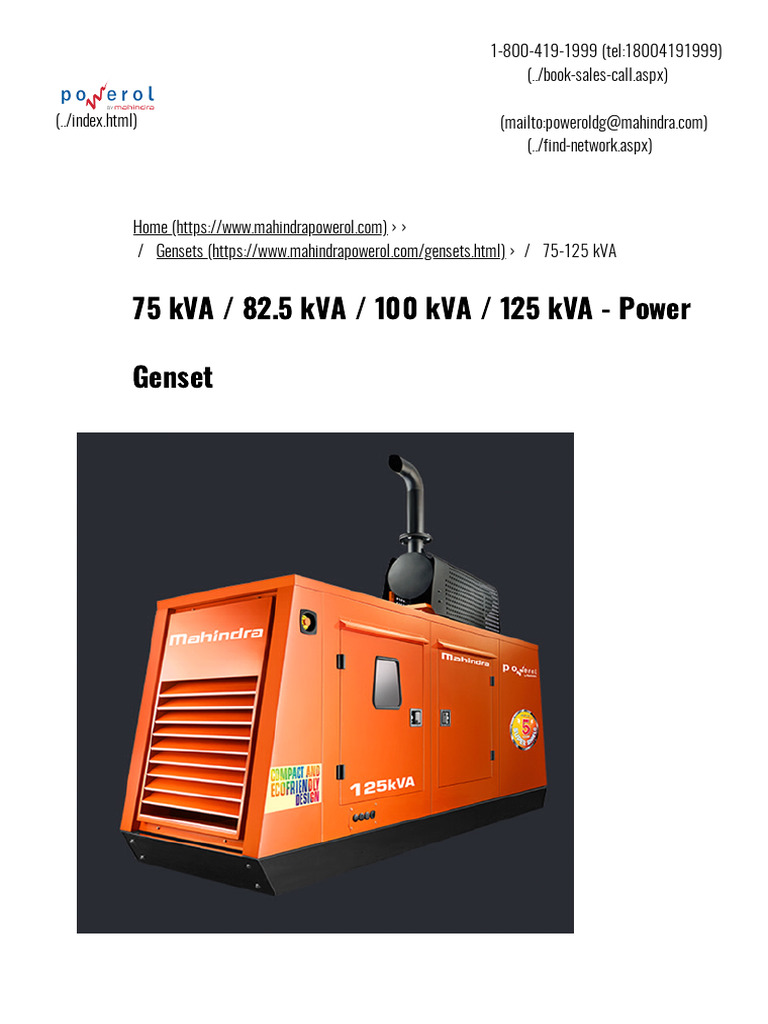 Genset - 75 KVA To 125 KVA Diesel & Gas Gensets - Mahindra Powerol ...