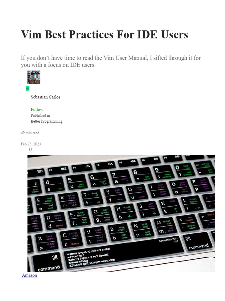 Vim Best Practices For Ide Users Pdf Computing Software Engineering