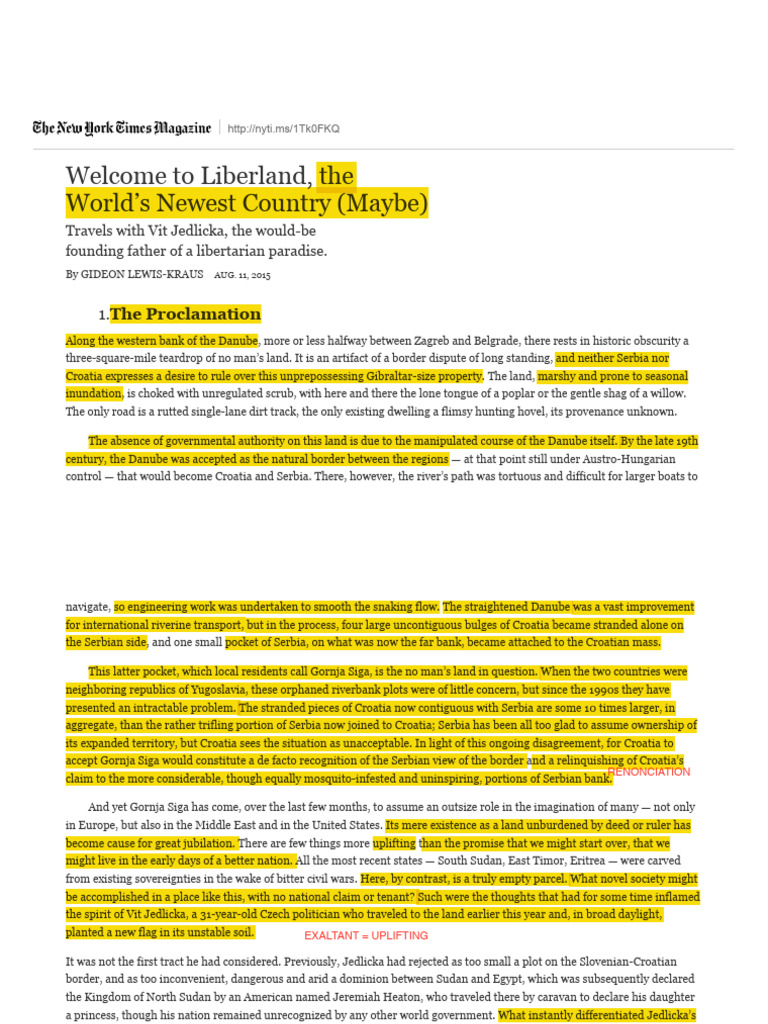 Article New York Times Welcome To Liberland, The World's Newest Country (Maybe) - The New York ...