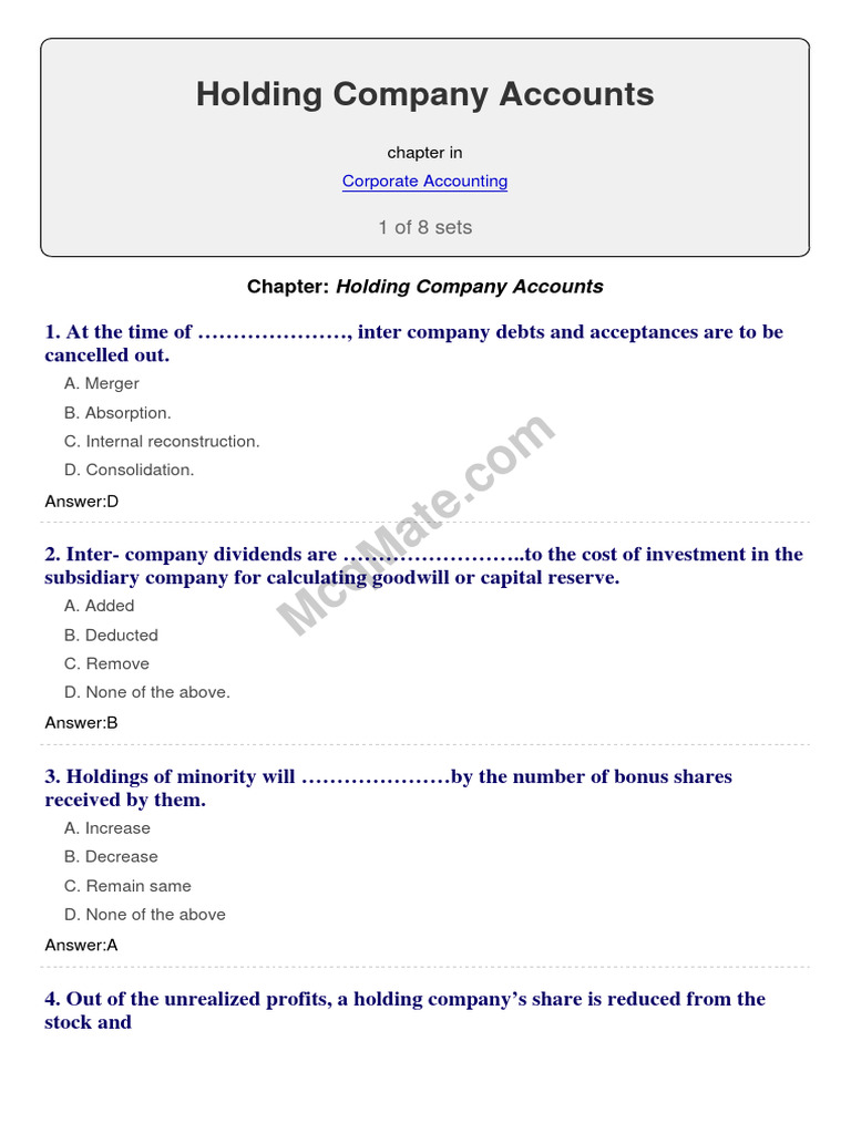 Holding-Company-Accounts-Corporate-Accounting (Set 1) | PDF | Goodwill ...