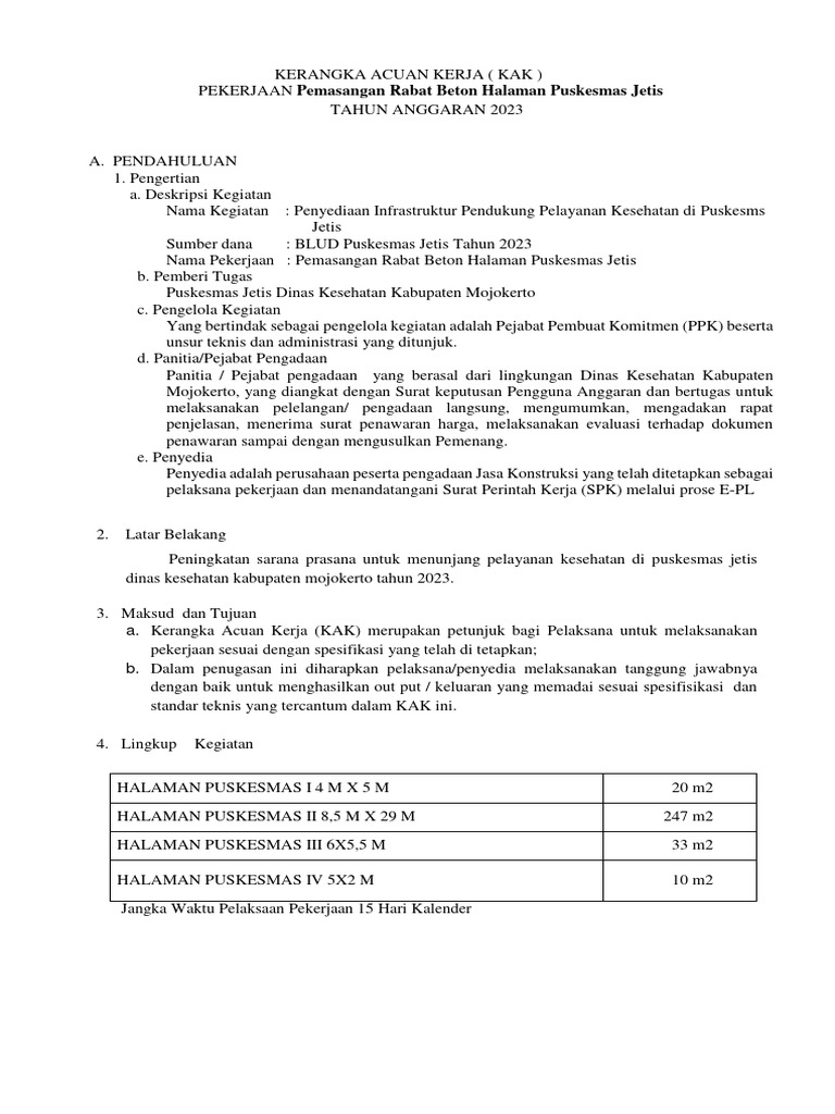 KAK Rabat Beton Halaman PKM Jetis | PDF