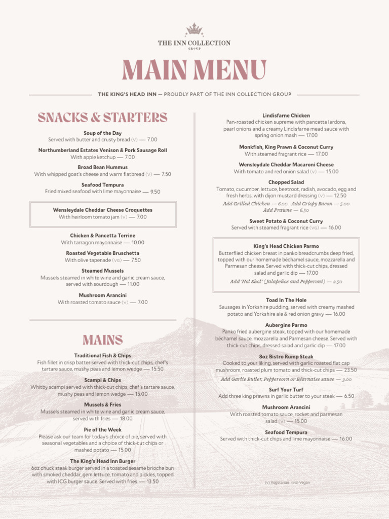 King's Head Inn Main Menu | PDF | French Fries | Menu