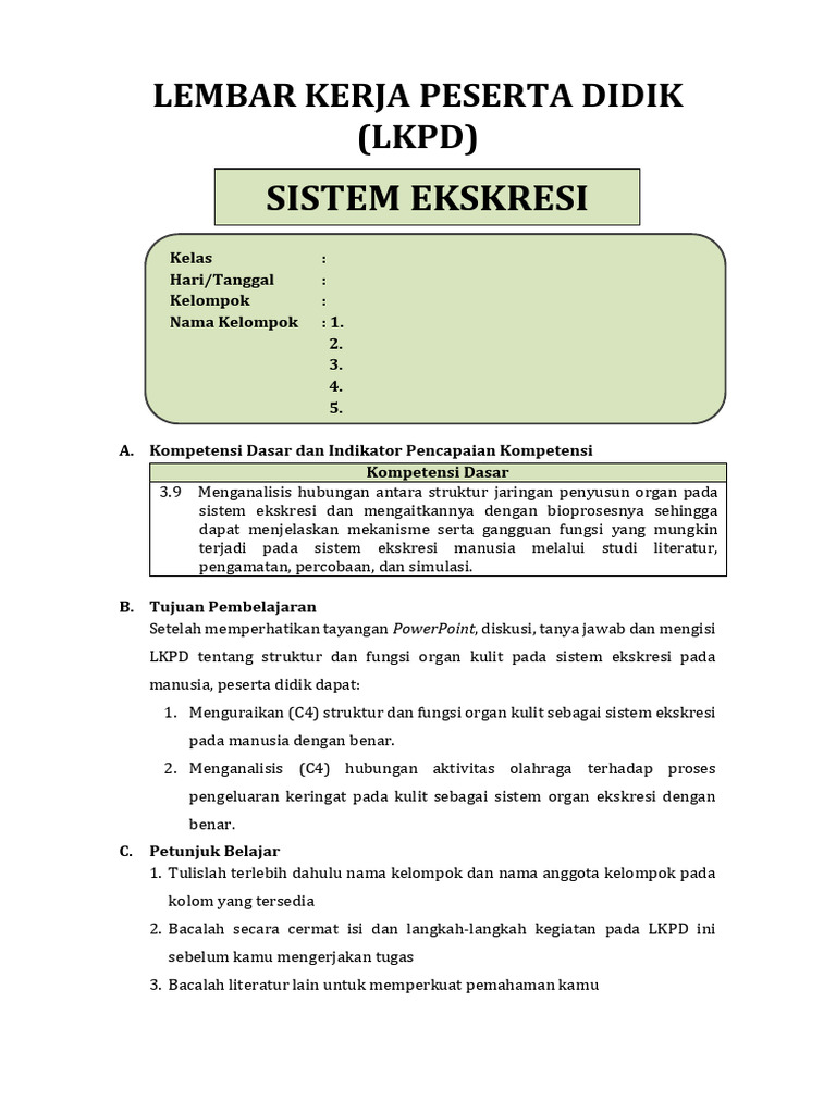 LKPD Ekresi Organ Kulit | PDF