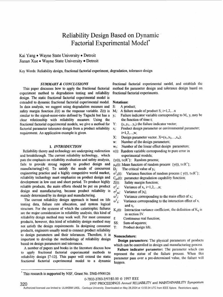 Reliability Design Based On Dynamic Factorial Experimental Model | PDF ...