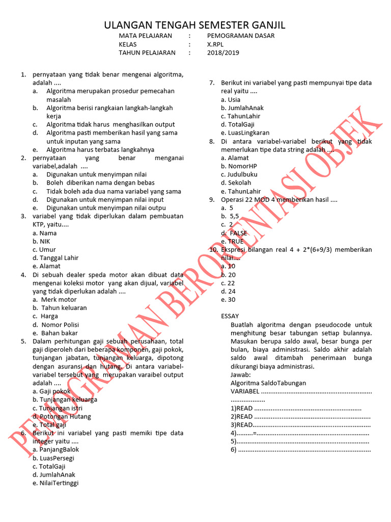 Soal Program Dasar GENAB | PDF | Komputer