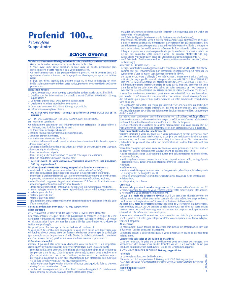 Utilisation et posologie de Profenid 100 mg | PDF | Anti-inflammatoire ...