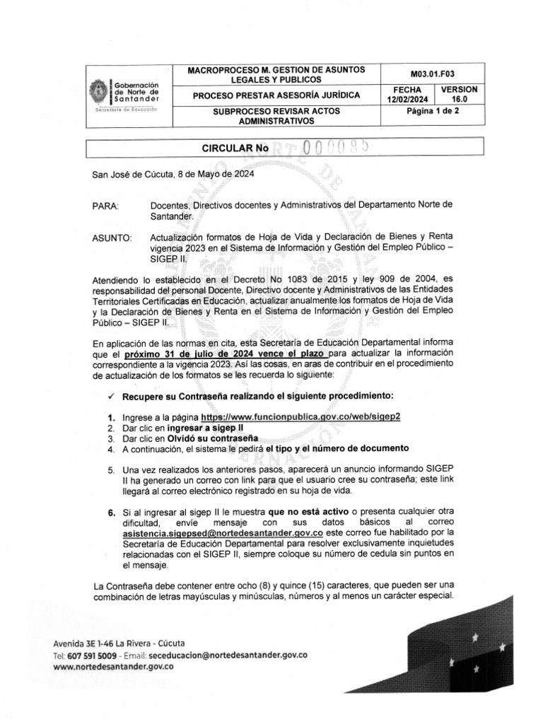 Circular No 085 08052024 SIGEP | PDF