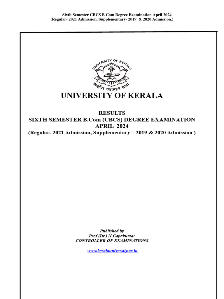 University of Kerala: Results APRIL 2024 | PDF | Educational Stages | Qualifications