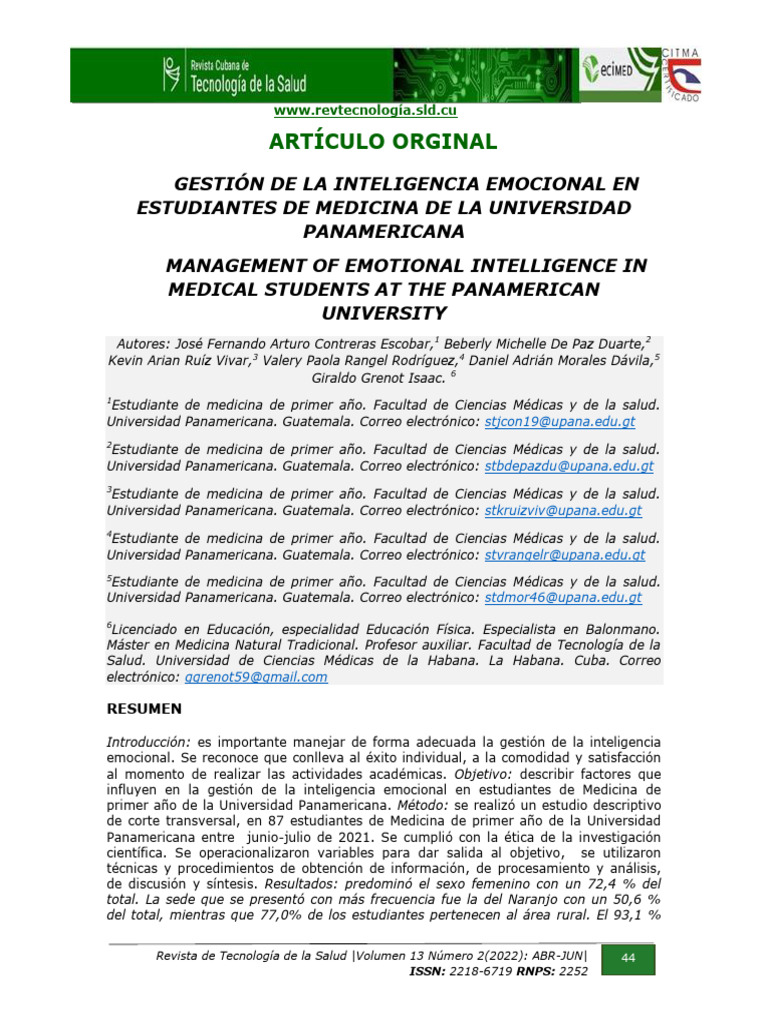 Gestion de La Inteligec Emoc en Estu Med Formc Emoc | PDF | Las ...