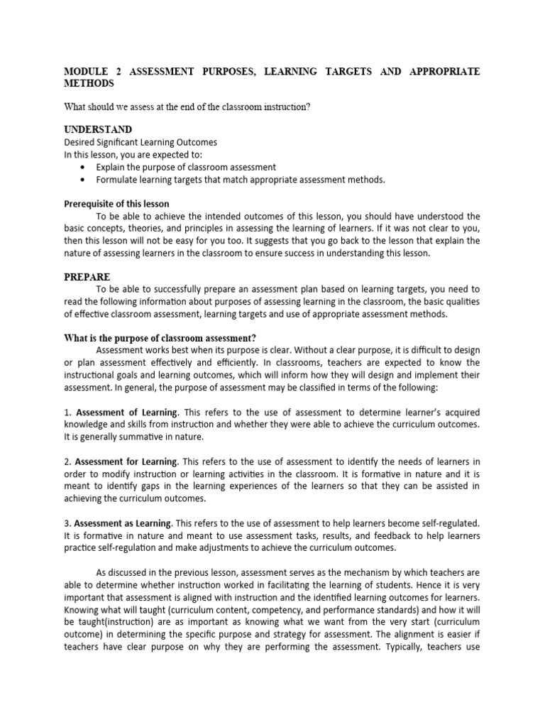 Module 2 Assessment Purposes | Download Free PDF | Educational Assessment | Learning