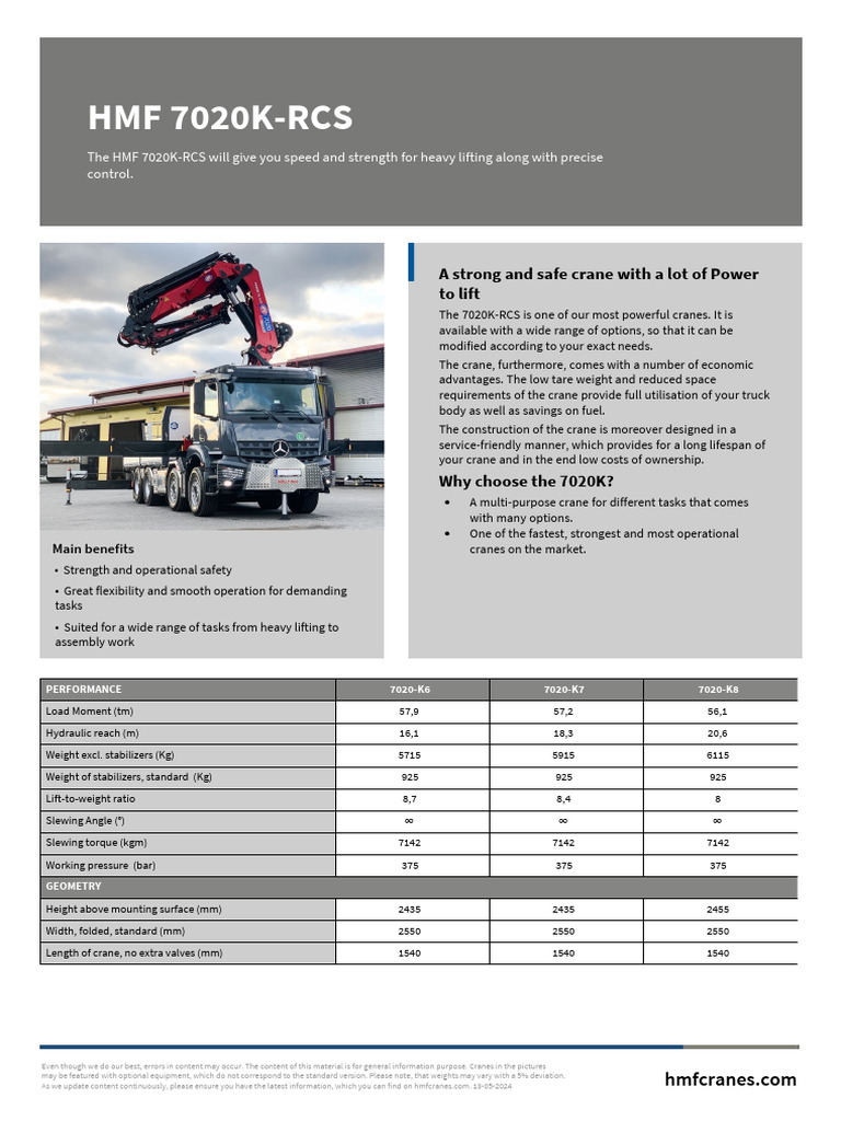 Ficha Tecnica HMF 7020K | PDF | Crane (Machine) | Manufactured Goods