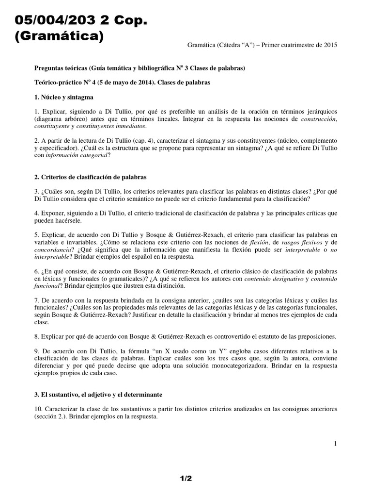 TeÃ Rico-Prã¡ctico 4 Clases de Palabras Preguntas Teã Ricas | PDF | Palabra | Adjetivo